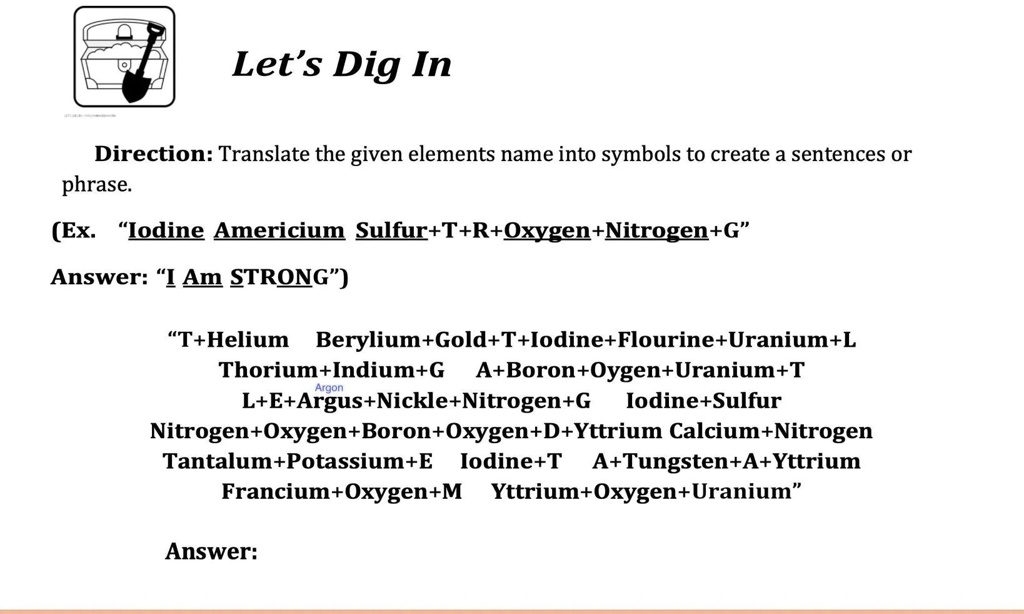SOLVED: Direction: Translate the given elements name into symbols to ...