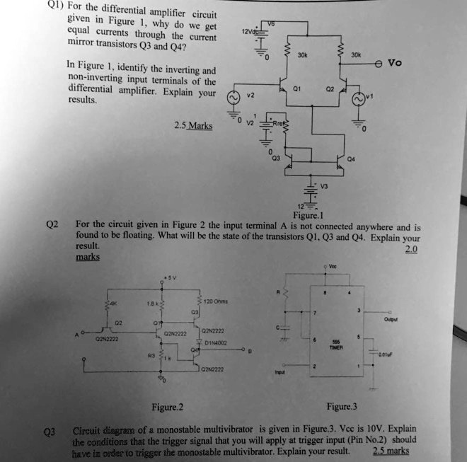 Q1) For the differential amplifier circuit given in Figure 1, why do we get equal currents ...