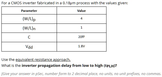 SOLVED: For a CMOS inverter fabricated in a 0.18Î¼m process with the ...