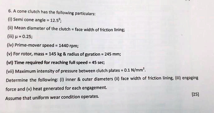 SOLVED: A cone clutch has the following particulars: (i) Semi cone ...