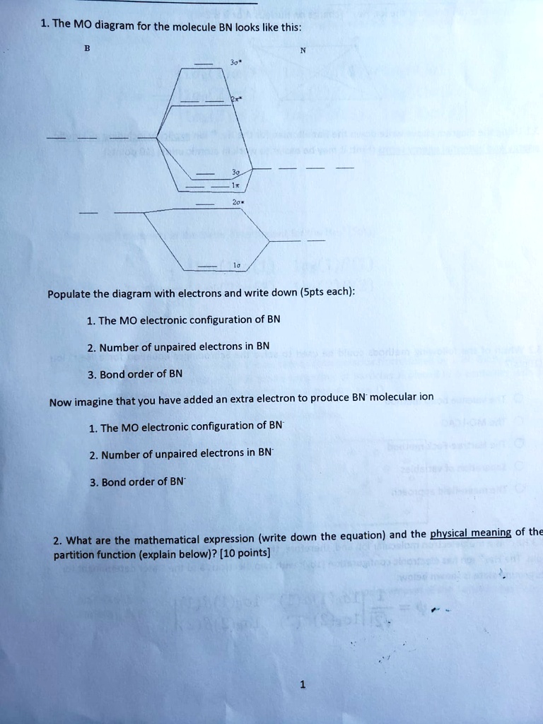 1. The MO diagram for the molecule BN looks like this: B 3?* 2?* 1? 2 ...