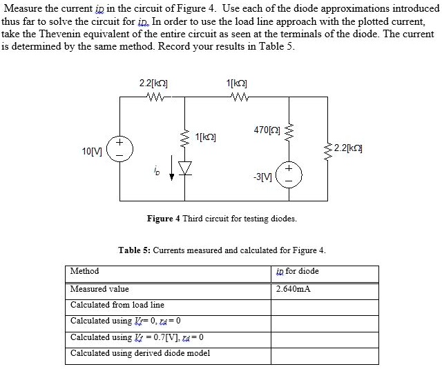 Measure the current iD in the circuit of Figure 4. Use each of the diode approximations ...