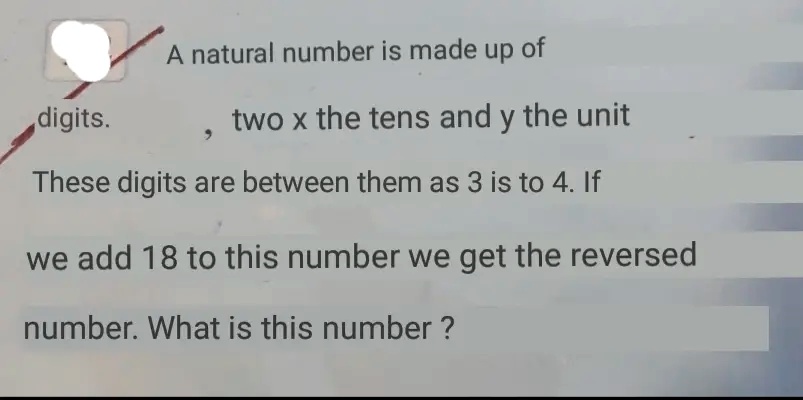 SOLVED: A natural number is made up of digits. two X the tens and y the unit These digits are ...