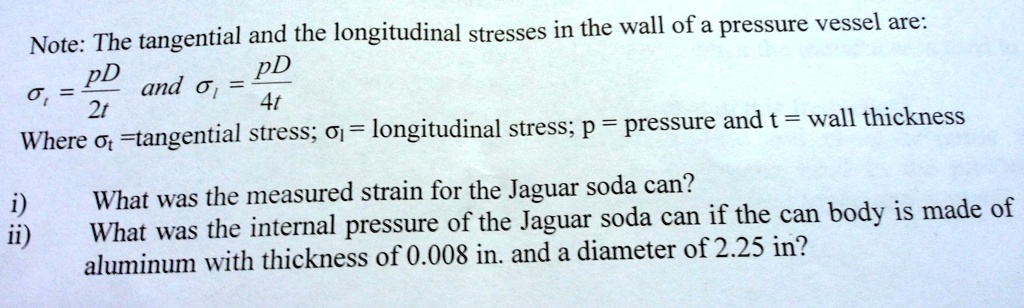 Note: The tangential and the longitudinal stresses in the wall of a ...