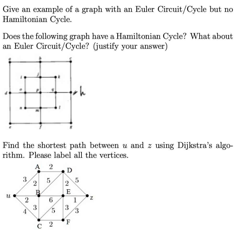 Solved Give An Example Of A Graph With An Euler Circuit Cycle But No Hamiltonian Cycle Does
