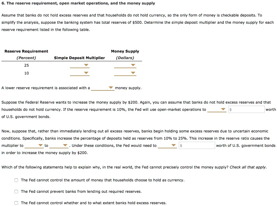 SOLVED 6 The Reserve Requirement open Market Operations and The Money 