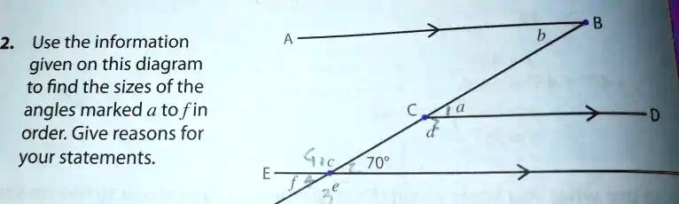 SOLVED: Use the information given on this diagram to find the sizes of the angles marked a to ...