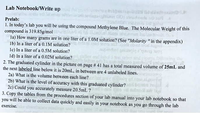SOLVED: Lab NotebookfWrite up Prelab: 1. In today" lab you will be ...