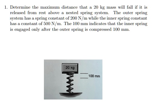Solved 1 Determine The Maximum Distance That A 20 Kg Mass Will Fall 7351