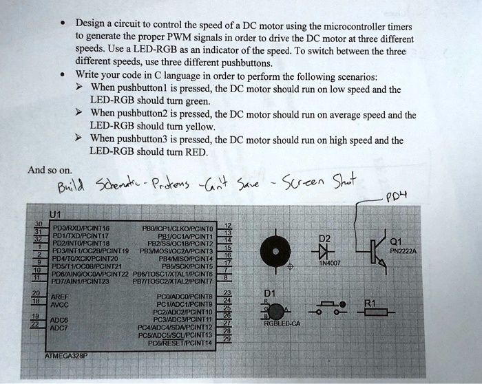 SOLVED: Design a circuit to control the speed of a DC motor using the microcontroller timers to ...