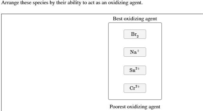 arrange these species by their ability to act as an oxidizing agent ...