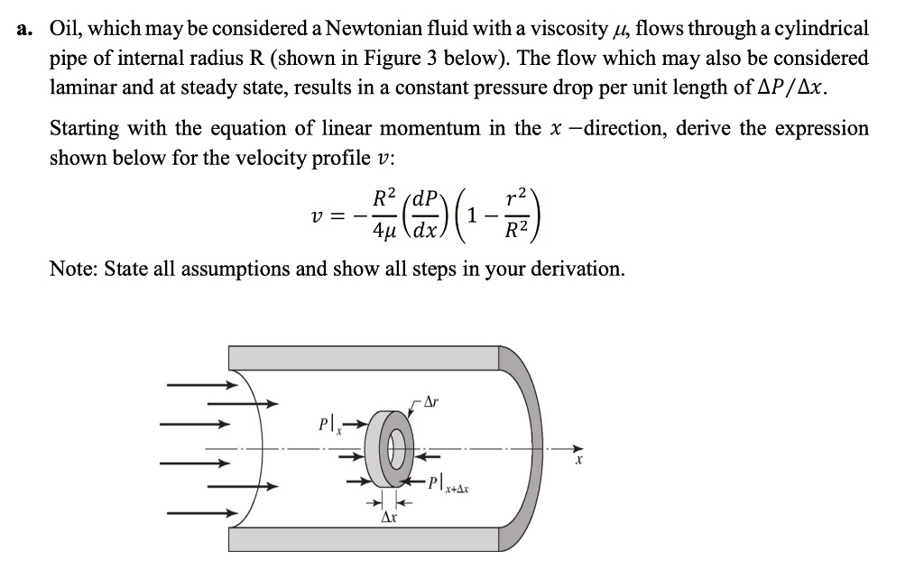 SOLVED: a. Oil, which may be considered a Newtonian fluid with a viscosity u, flows through a ...