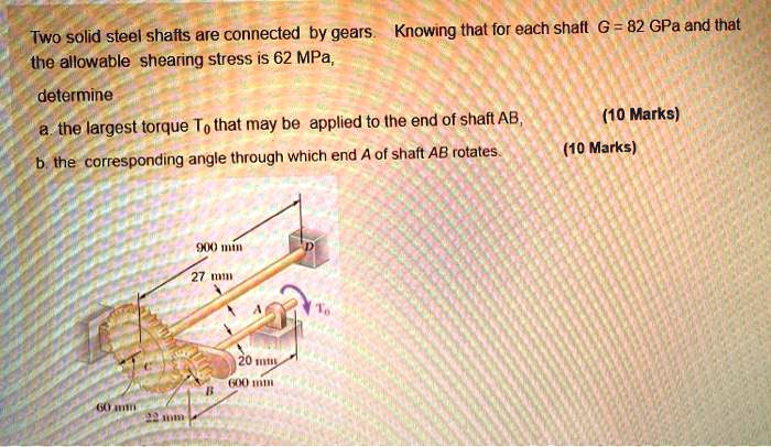 SOLVED: Two solid steel shafts are connected bY gears Knowing that for ...
