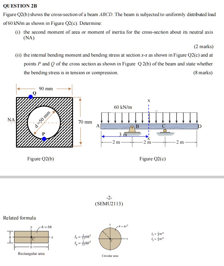 QUESTION 2B Figure Q2(b) shows the cross-section of a beam ABCD. The beam is subjected to ...