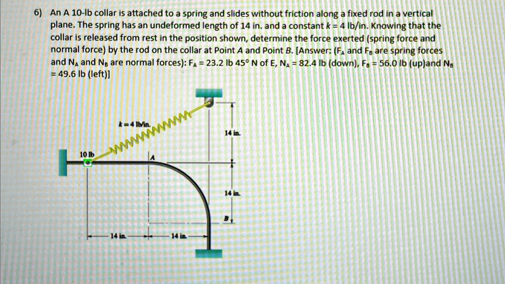 SOLVED: An A 10-lb collar is attached to a spring and slides without friction along a fixed rod ...