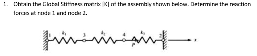 SOLVED: Obtain the Global Stiffness matrix [K] of the assembly shown ...