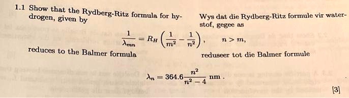 SOLVED: Show that the Rydberg-Ritz formula for hydrogen, given by Wys ...