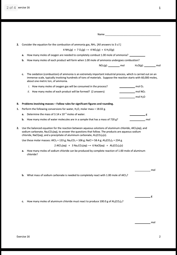 2 of kercise name consider the equation ammonia ras na iail answers 3f ...