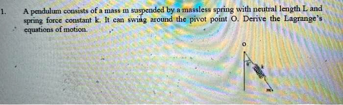 SOLVED: l A pendulum consists of a mass m suspended by a massless spring with neutral length L ...