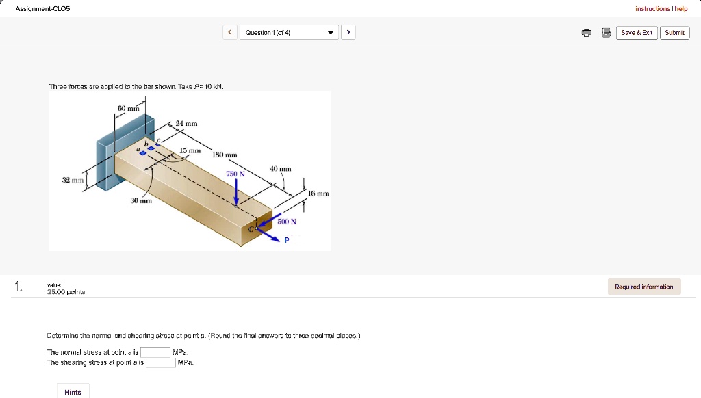 SOLVED: Three forces are applied to the bar shown. Take P = 10 kN ...