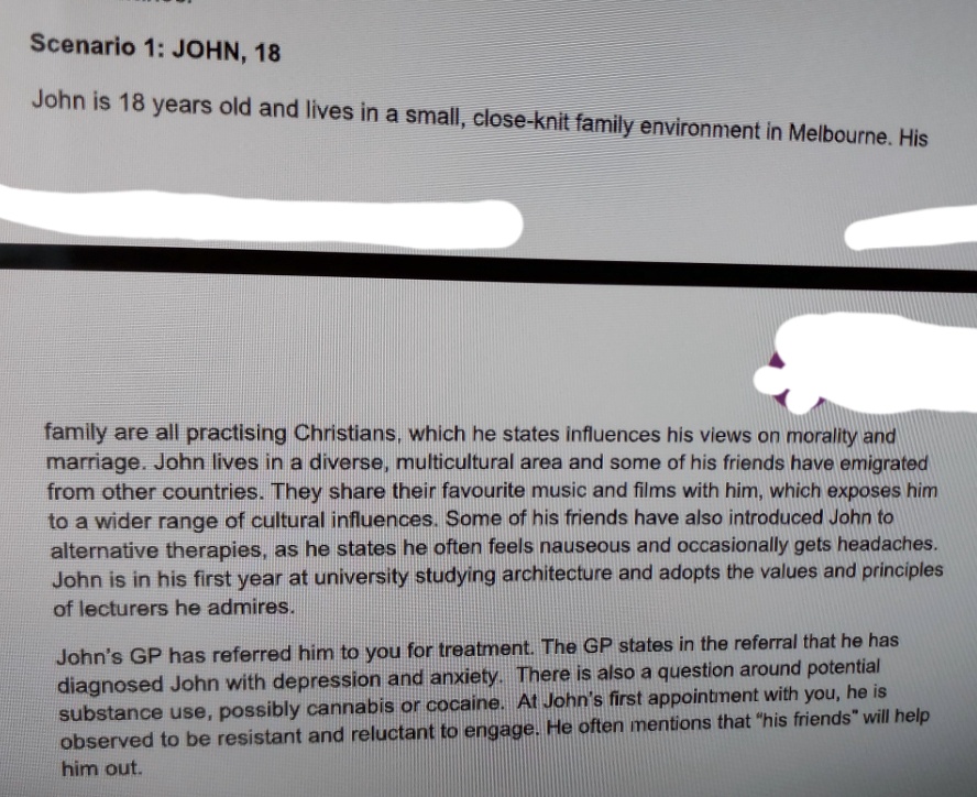 community services scenario 1 john 18 john is 18 years old and lives in a small close knit ...