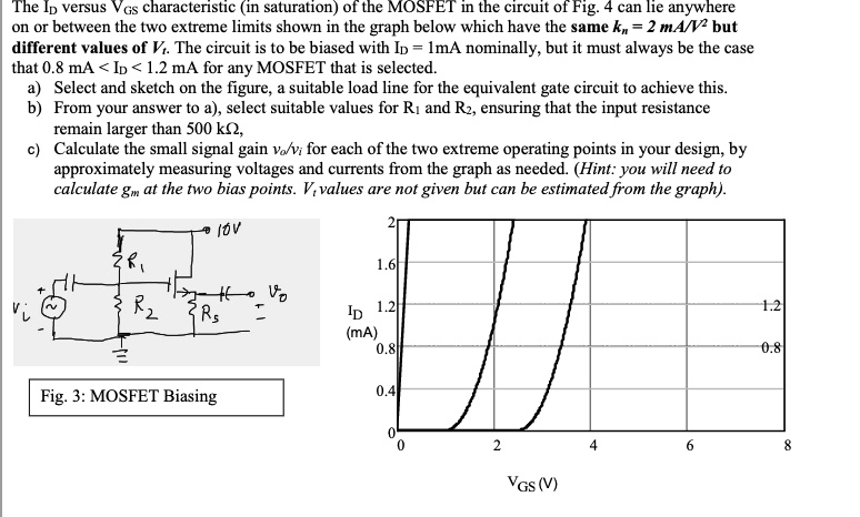 SOLVED: The ID versus VGS characteristic (in saturation) of the MOSFET in the circuit of Fig. 4 ...