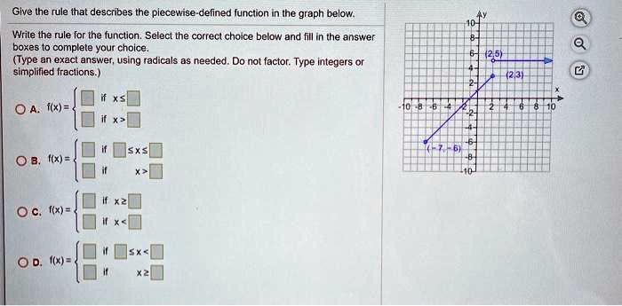 give he rule that describes the piecewise defined lunction in ihe graph below wrile the rule for ...