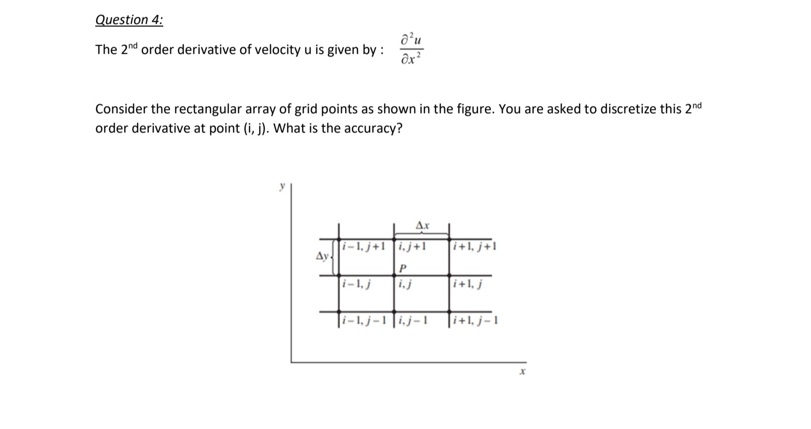 SOLVED: Question 4: The 2^nd order derivative of velocity u is given by : (∂^2 u)/(∂ x^2 ...