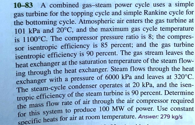 solve using variable specific heat assumption for the upper gas cycle ...