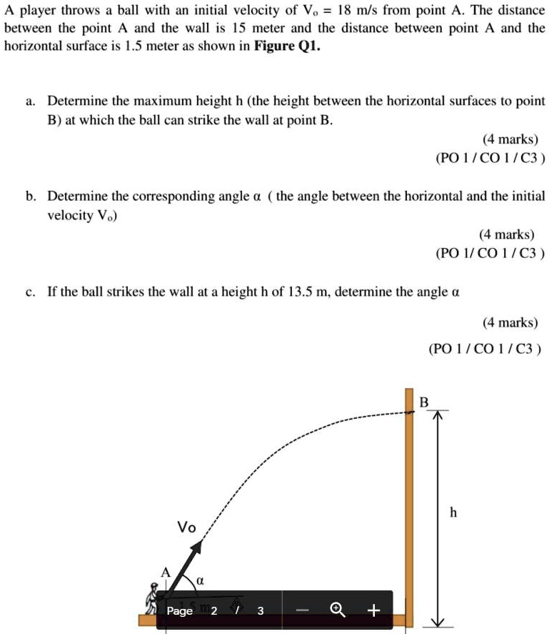 SOLVED: A player throws a ball with an initial velocity of Vo = 18 m/s from point A. The ...