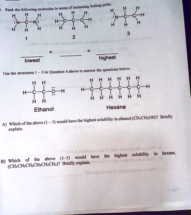 SOLVED: tens of increasing boiling point: Rank the following molecules in lowest highest Use the ...