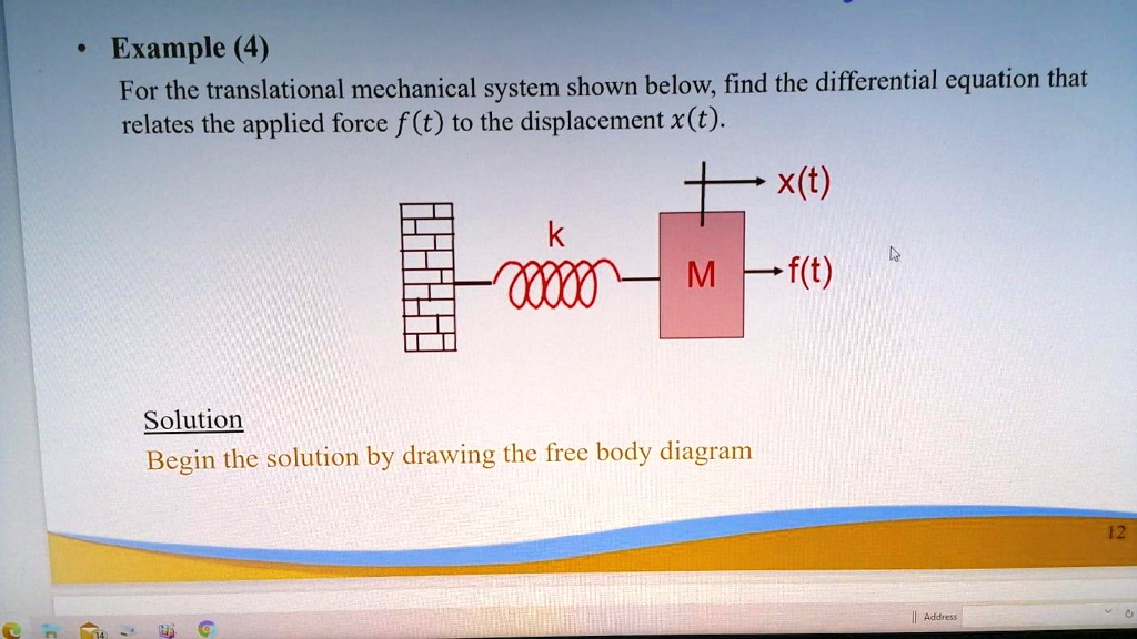 Example (4) For the translational mechanical system shown below, find the differential equation ...