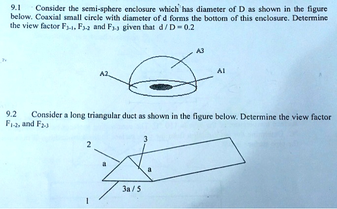 9.1 Consider the semi-sphere enclosure which has diameter of D as shown ...