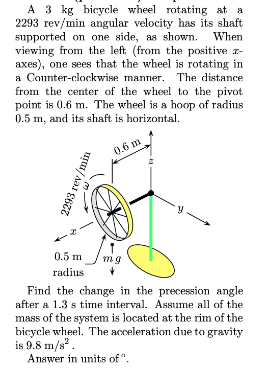 SOLVED: A 3 kg bicycle wheel rotating at a 2293 rev/min angular ...
