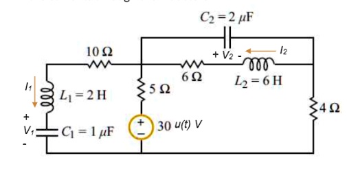 SOLVED: This question is an RLC 4th order circuit Find V1 and V2 across ...