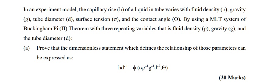 SOLVED: In an experimental model, the capillary rise (h) of a liquid in a tube varies with fluid ...