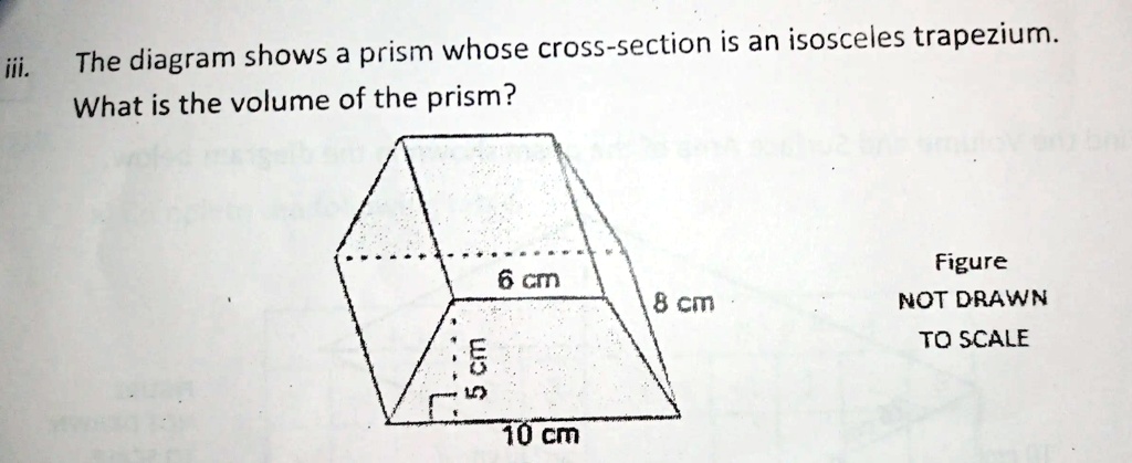 iii. The diagram shows a prism whose cross-section is an isosceles trapezium. What is the volume ...
