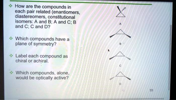 SOLVED: How are the compounds in each pair related (enantiomers , diastereomers, constitutional ...