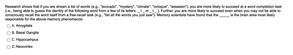 Research shows that if you are shown a list of words (e.g., "avocado ...
