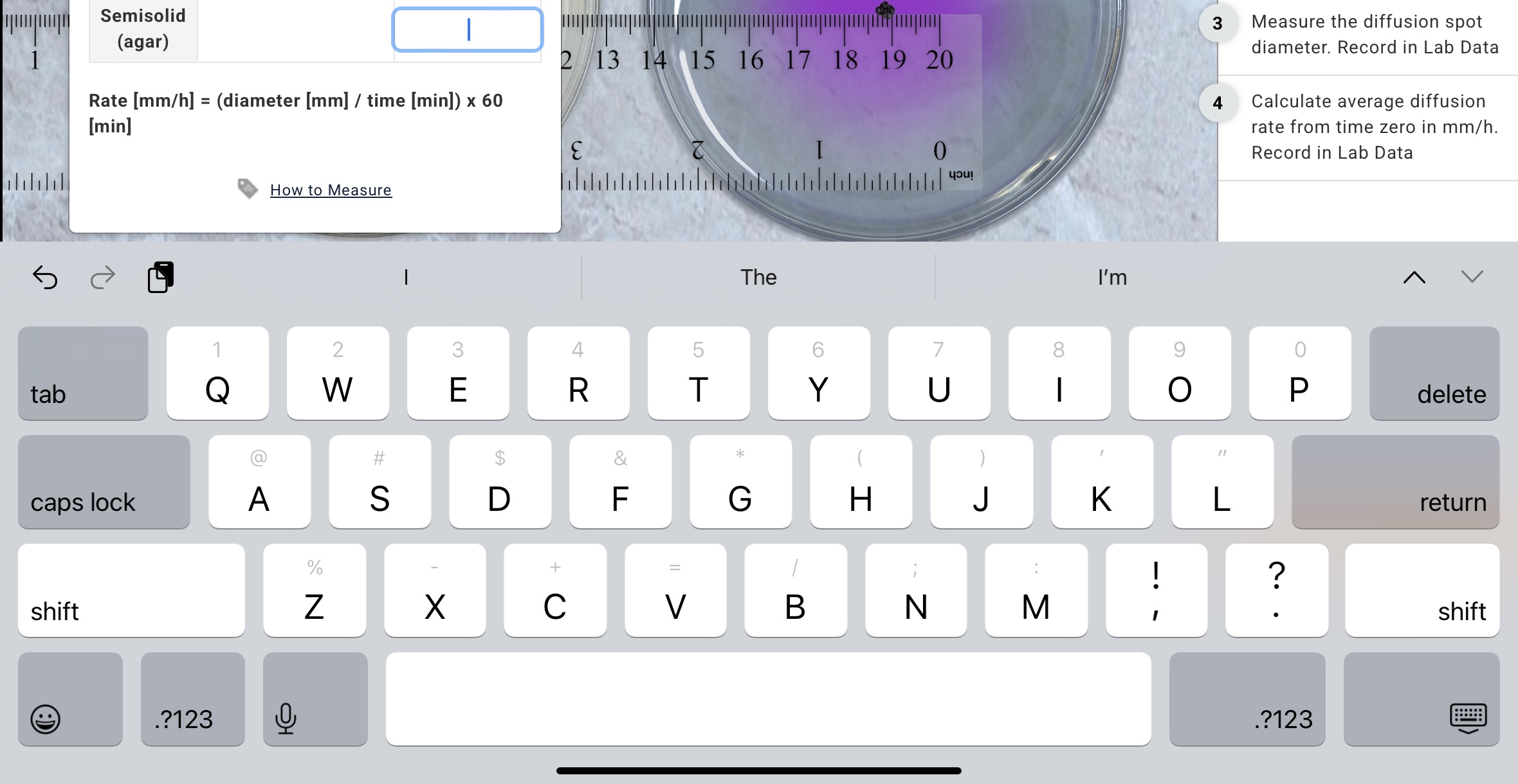 3 Measure the diffusion spot diameter. Record in Lab Data 4 Calculate ...