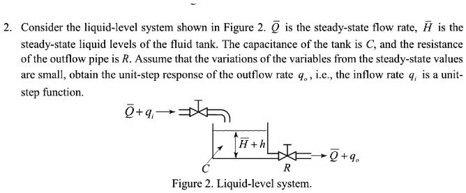 SOLVED: Consider the liquid-level system shown in Figure 2. Q is the steady-state flow rate, H ...