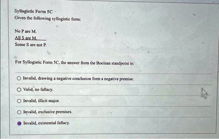 Solved Syllogistic Form 5c Given The Following Syllogistic Form No P