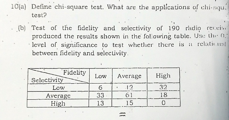 [GET ANSWER] 10(a) Define chi-square test. What are the applications of ...