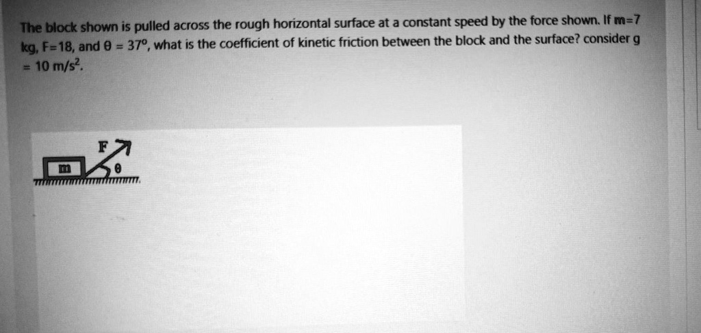 The block shown is pulled across the rough horizontal surface at a constant speed by the force ...