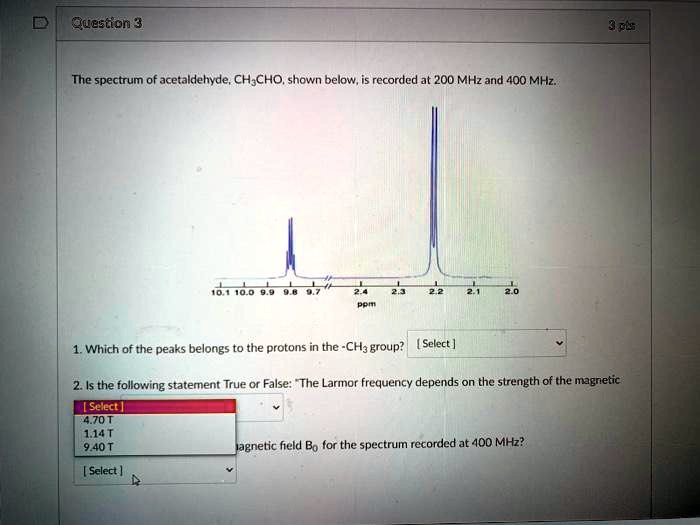 question 3 37ts the spectrum of acetaldehyde chcho shown below is ...