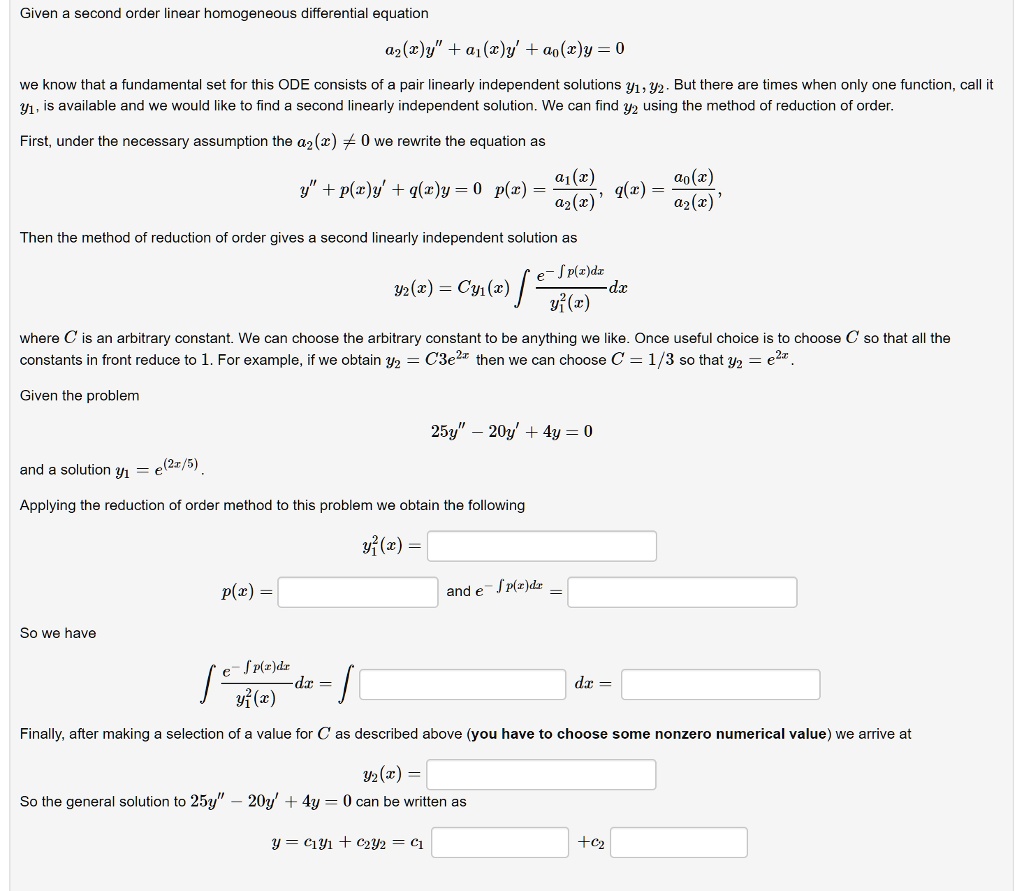 Given second order linear homogeneous differential equation...