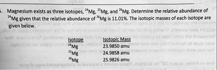 magnesium exists as three isotopes 2mg 25mg and 26mg determine the ...
