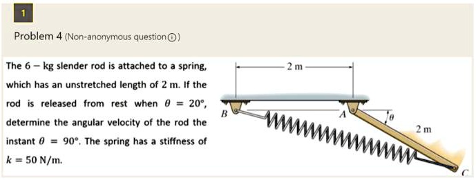 SOLVED: The 6-kg slender rod is attached to a spring, which has an unstretched length of 2 m. If ...