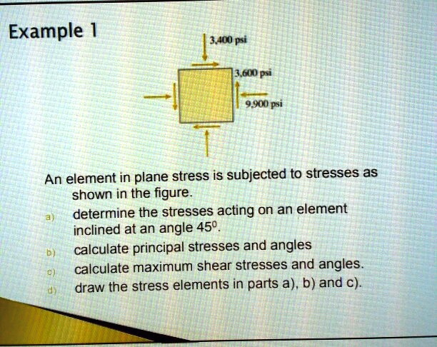 Example 1 3,400 psi 3,600 psi 9,900 psi An element in plane stress is ...