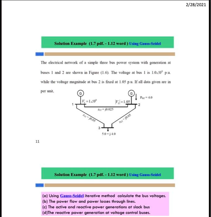 11 Solution Example (1.7 pdf. -1.12 word) Using Gauss-Seidel The electrical network of a simple ...